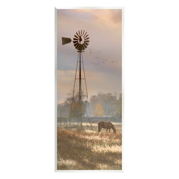 Stupell Industries Grazing Horse Rural Windmill Pasture by - Photograph ...
