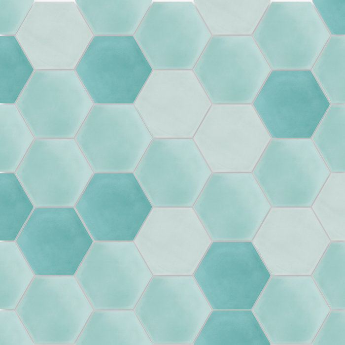 Villa Lagoon Tile Solid Mixed Aqua Hex 8" x 9" Cement Wall & Floor Tile ...