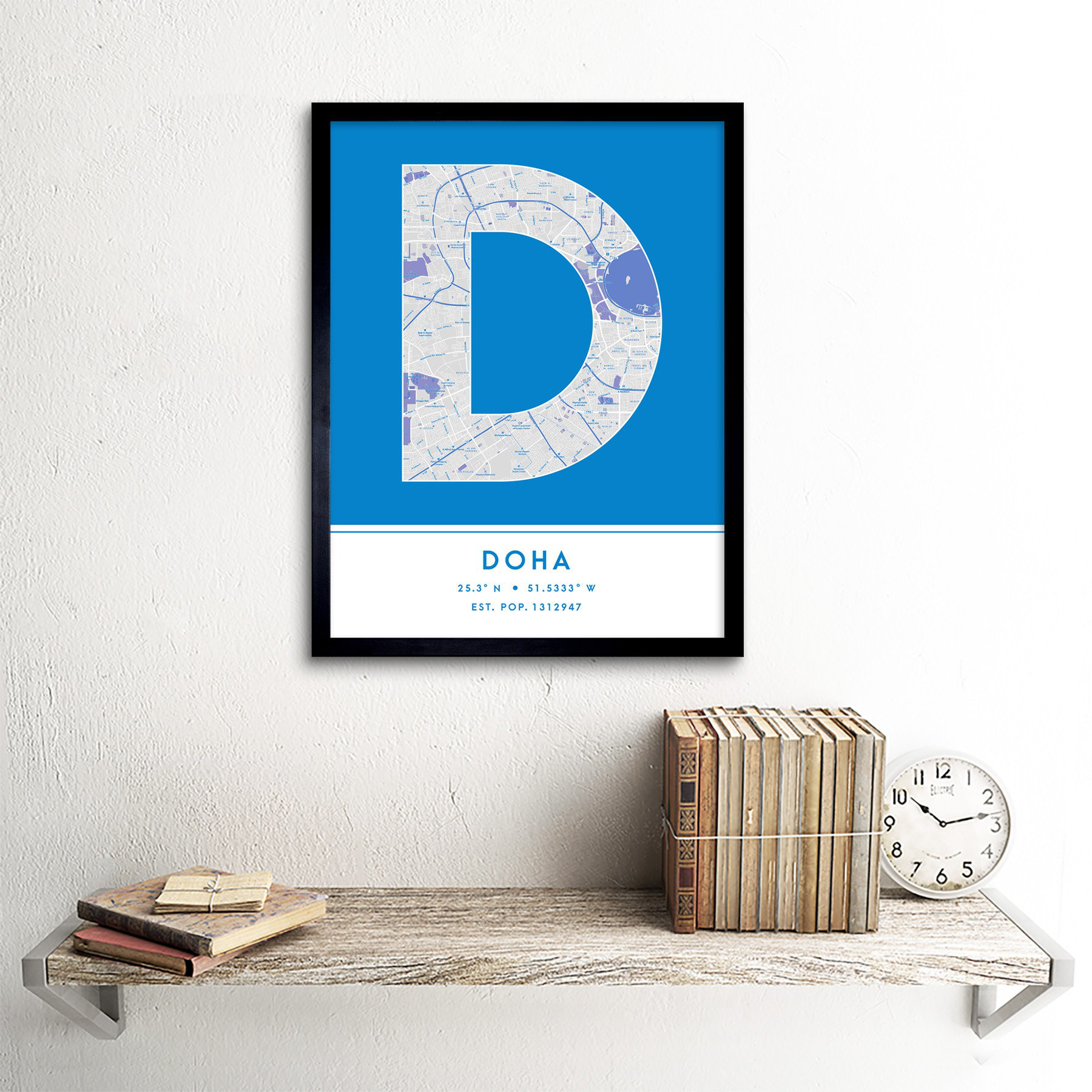 Wee Blue Coo Doha City Map Doha Blue - Picture Frame | Wayfair.co.uk