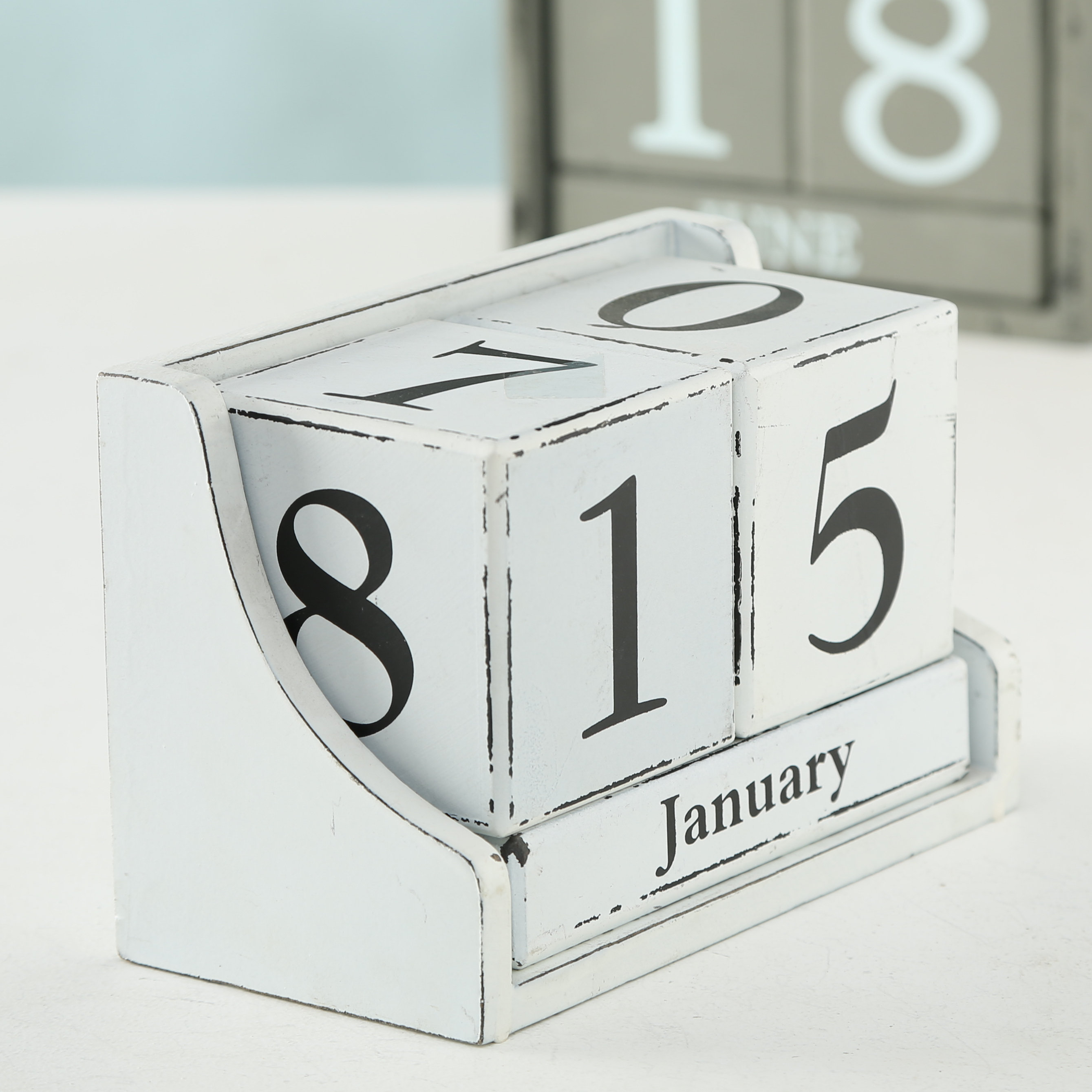 Gracie Oaks Trumble Modern Classic Wood Cube Calendar Letter Block ...