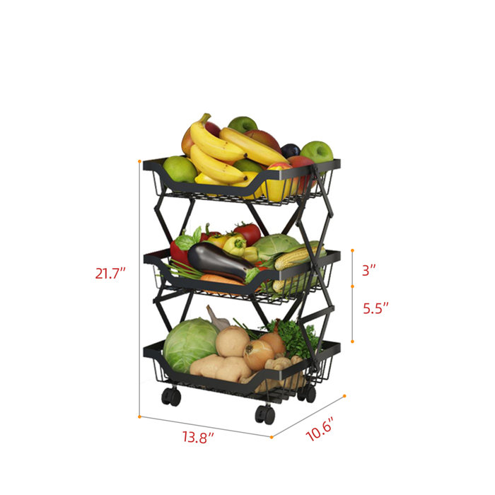 POPLARBOX 3 Tier Stackable Metal Storage Baskets Rack Cart | Wayfair