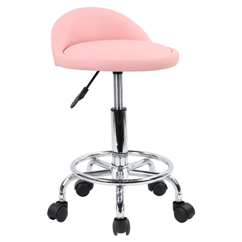 Inbox Zero PU Leather Round Rolling Height Adjustable Lab Stool with ...