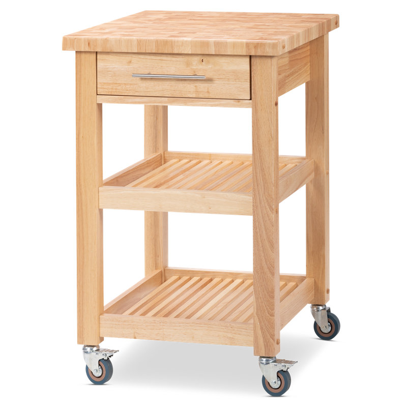 Prep & Savour 24'' Wide Rolling Kitchen Cart with Solid Wood Top ...