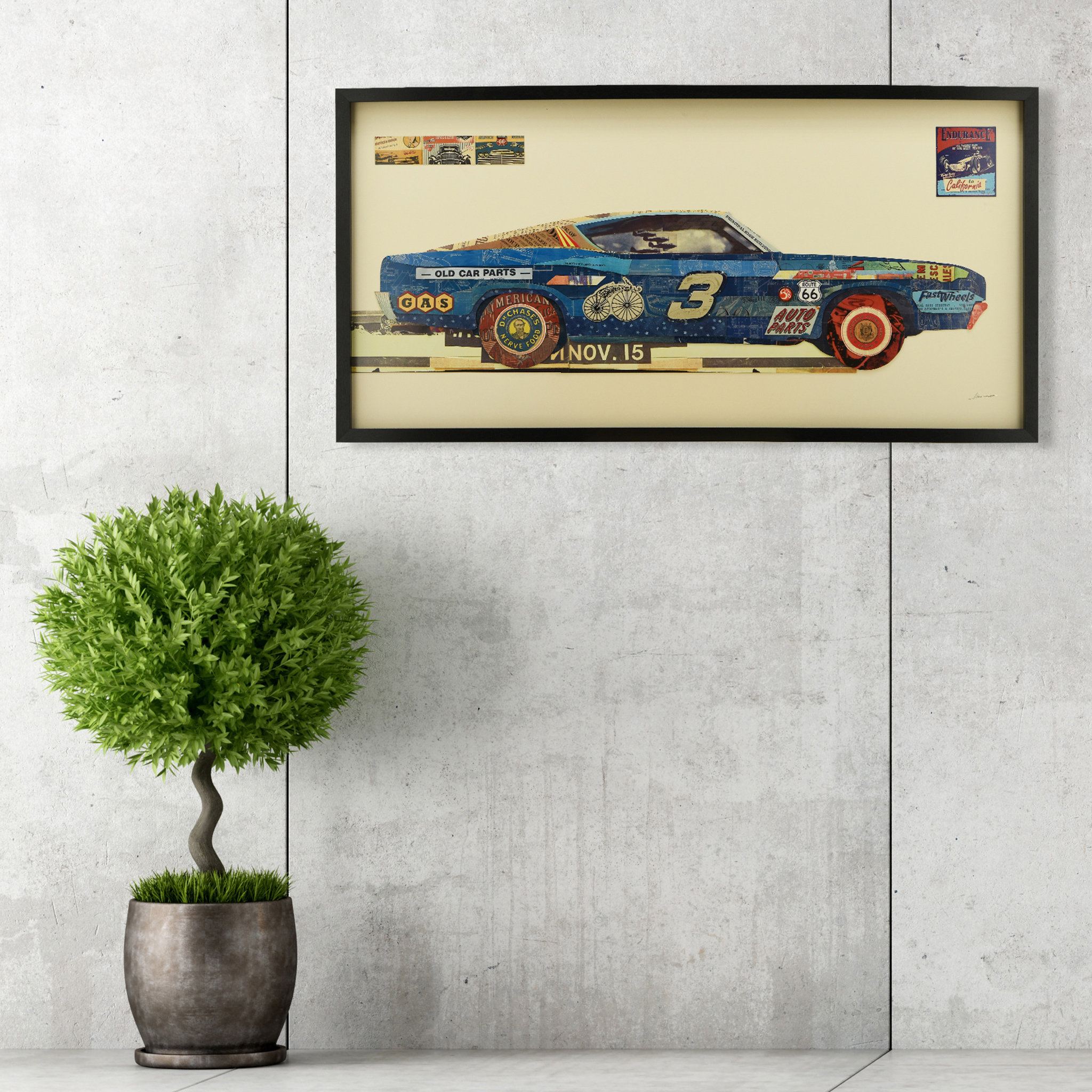 Latitude Run® "Muscle Blue Car" Dimensional Collage Framed Graphic Art ...