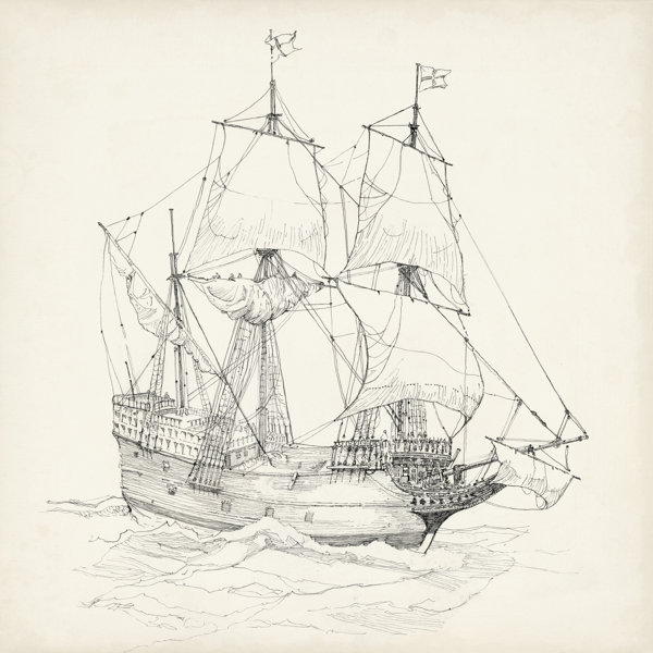 Longshore Tides Antique Ship Sketch IV by Richard Foust - Wrapped ...