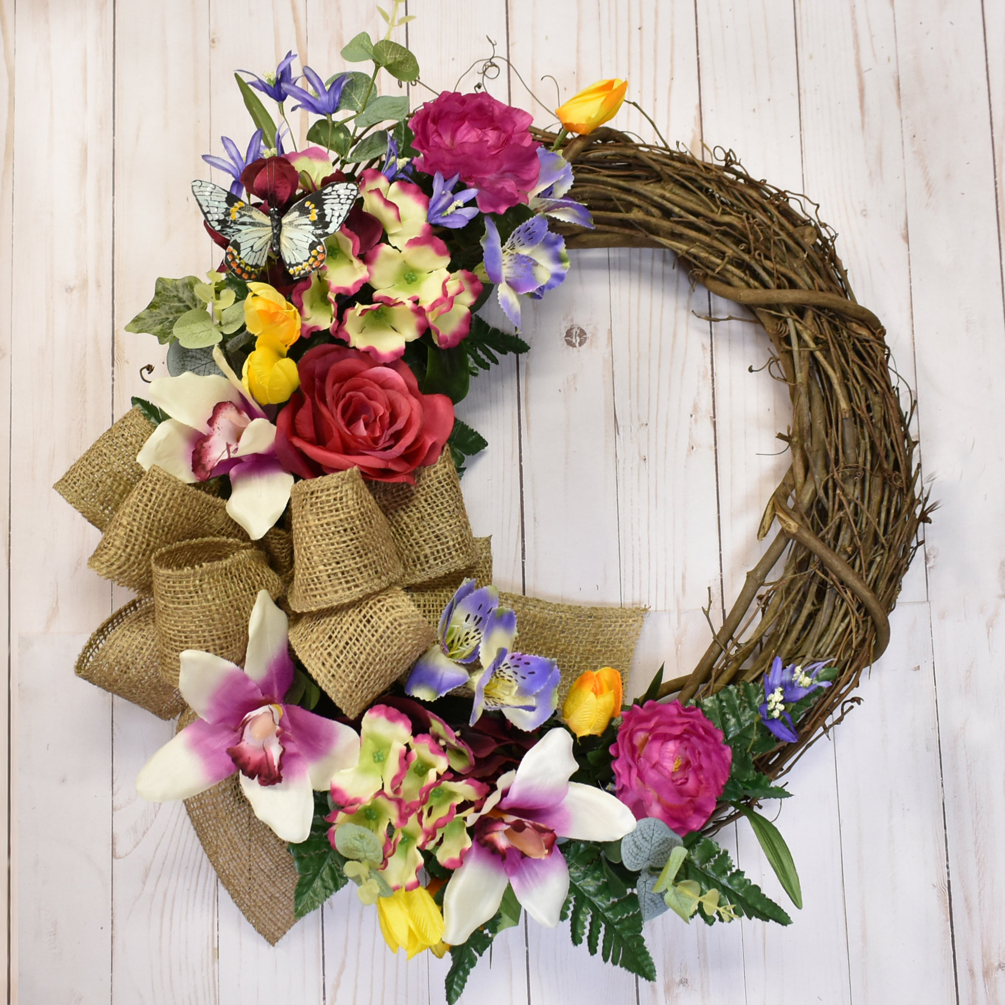 One Allium Way® Handcrafted Faux Mixed Assortment Floral 20'' Wreath ...