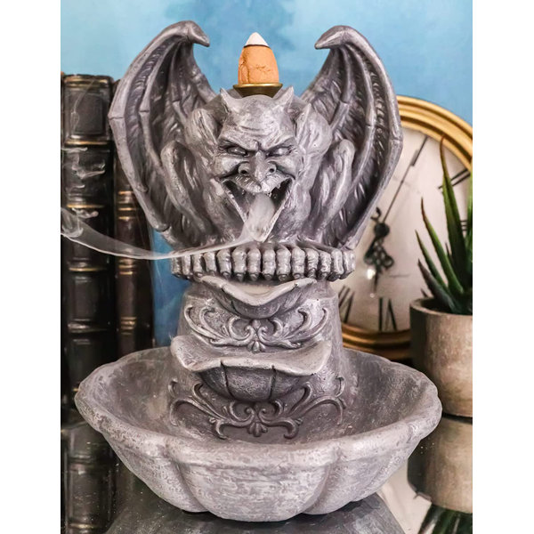Trinx Crouching Gothic Horned Devil Chimera Gargoyle On Fountain ...
