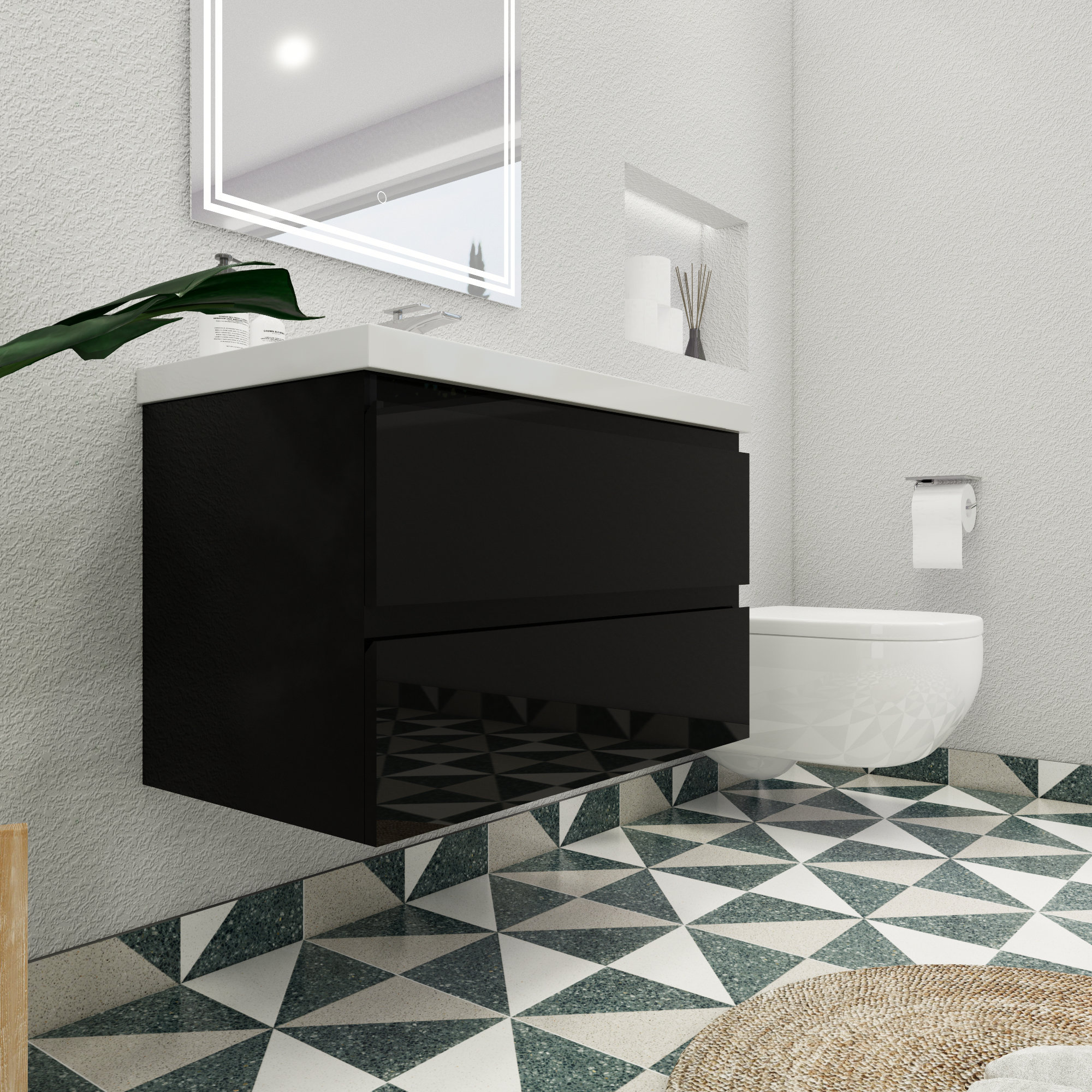 Orren Ellis Amahd 36'' Wall Mounted Single Bathroom Vanity with Plastic ...