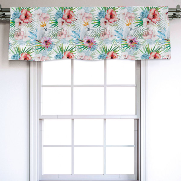 East Urban Home Floral Sateen Ruffled 54'' Window Valance in Blue/Green ...