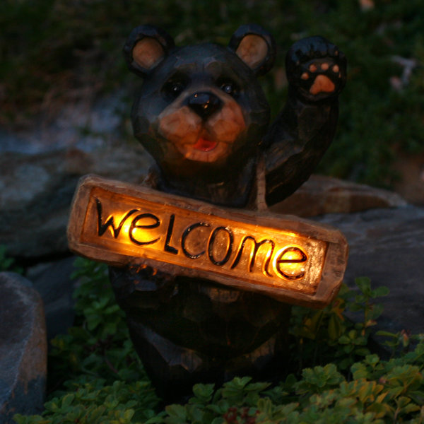 Smart Solar Solar Light Welcome Bear Garden Sign | Wayfair