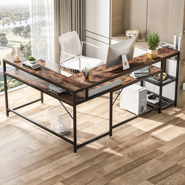 17 Stories 69 Inch L Shaped Desk with Storage Shelf | Wayfair
