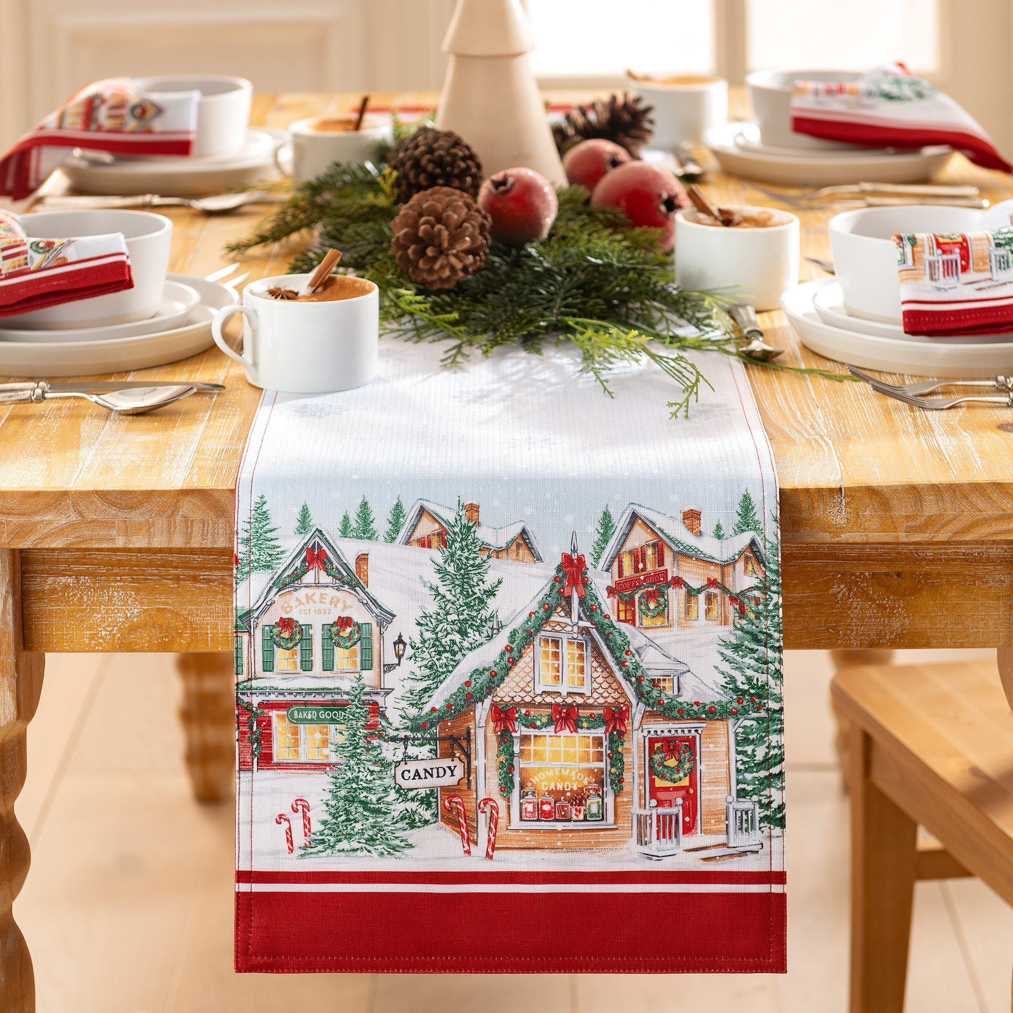 The Holiday Aisle® Dellar Rectangular Christmas Polyester Table Runner ...