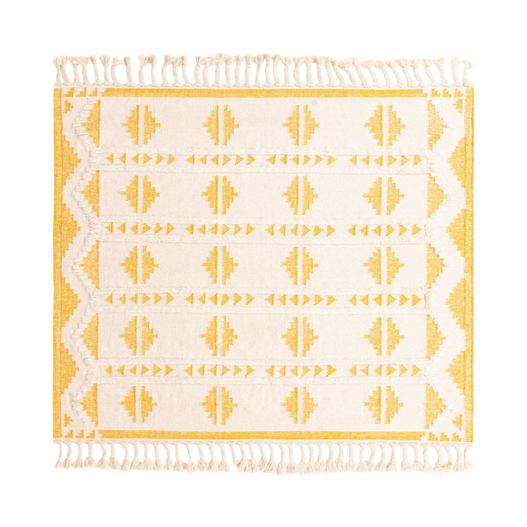 Union Rustic Faver Handmade Flatweave Wool White/Yellow Rug | Wayfair