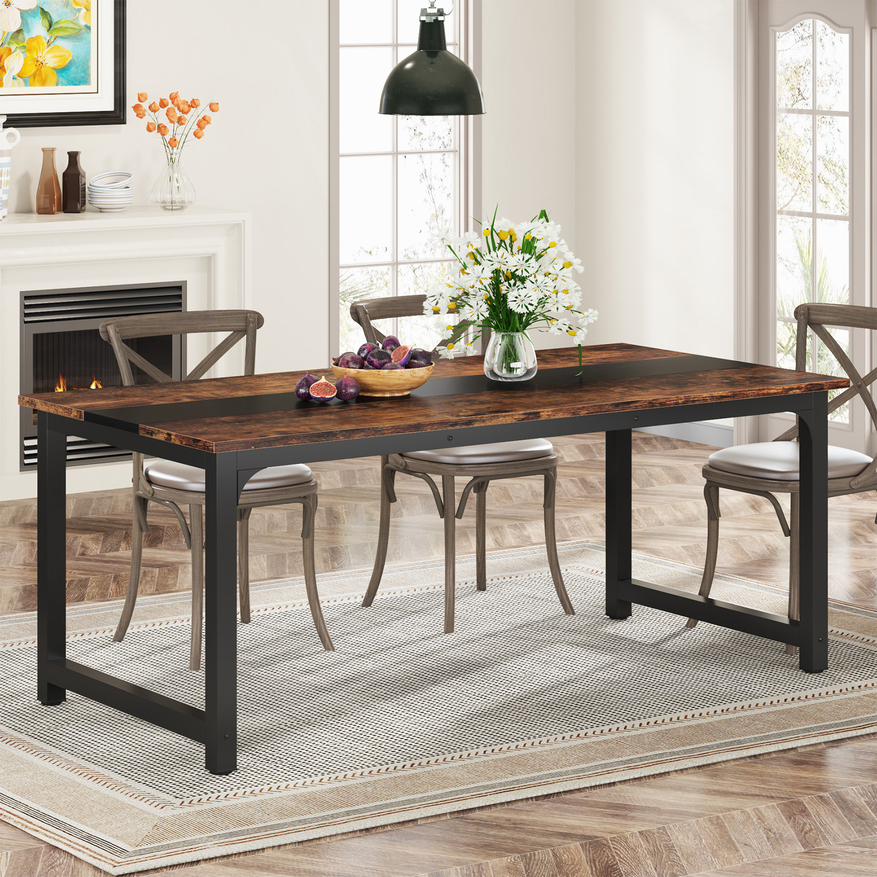 17 Stories Argelio 70.8" L Trestle Dining Table | Wayfair