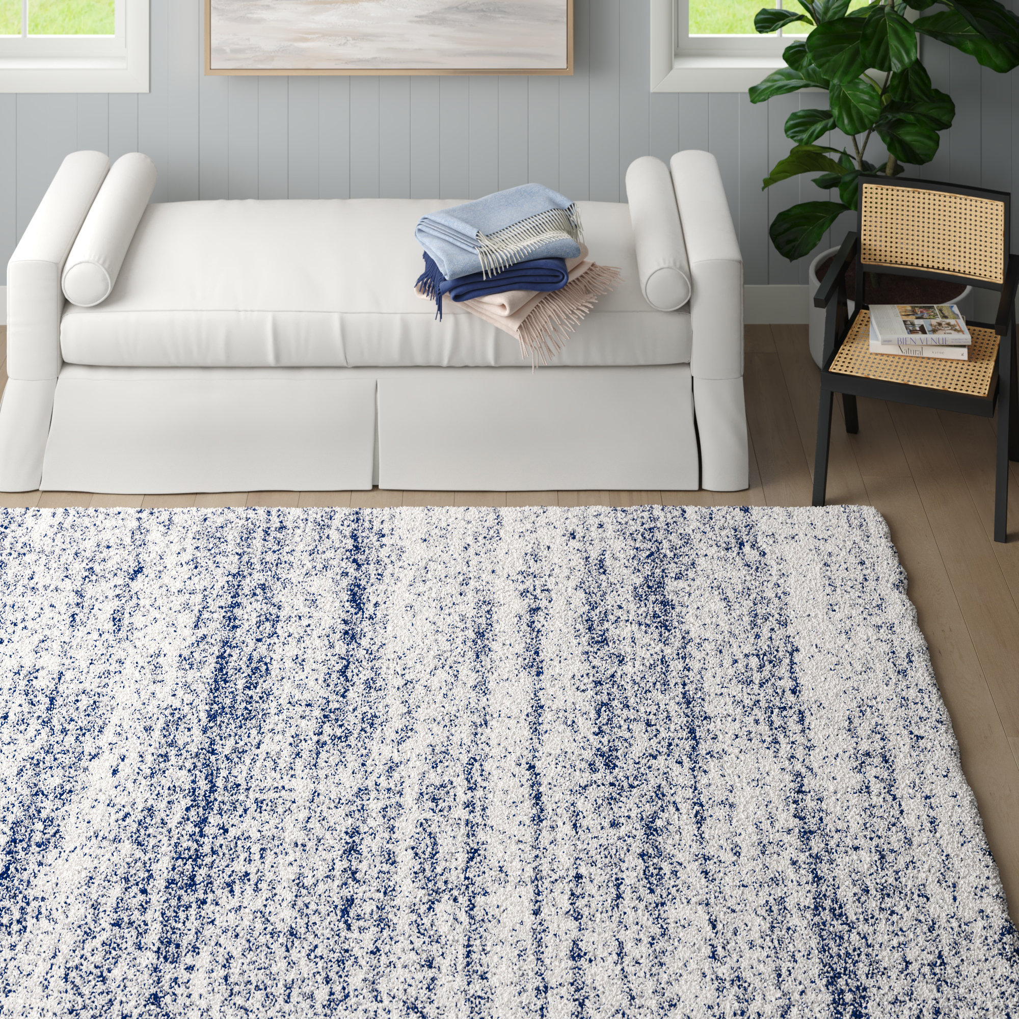 Sand & Stable Machine Woven / Power Loomed Performance Ivory/Navy Rug ...