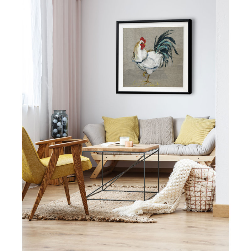 August Grove® Linen Rooster II Framed Painting | Wayfair