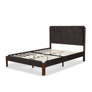 Latitude Run® Twin Solid Wood Upholstered Low Profile Platform Bed ...