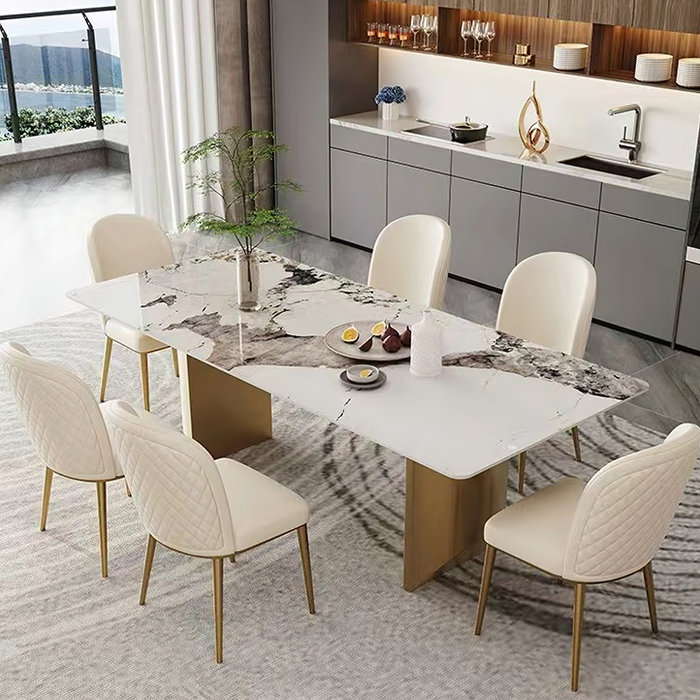 Mercer41 Dashona White Rectangular Sintered Stone Dining Table with ...