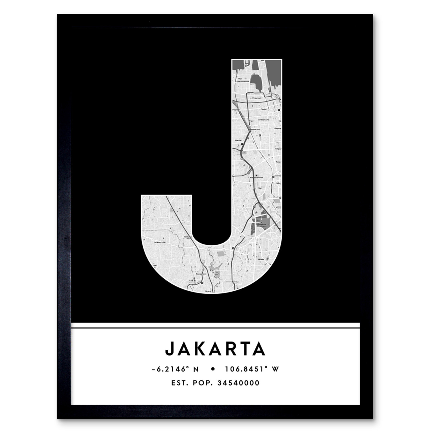 Wee Blue Coo Jakarta City Map Jakarta Black & White by Wee Blue Coo ...