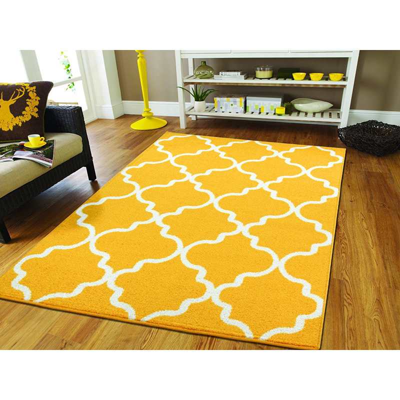 Charlton Home® Cynthia Wool Yellow/White Rug & Reviews | Wayfair