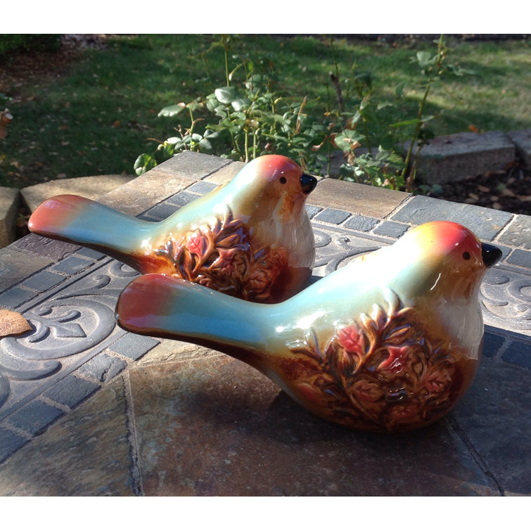 Canora Grey Hornchurch Ceramic Flower Embellished Bird Figurine ...