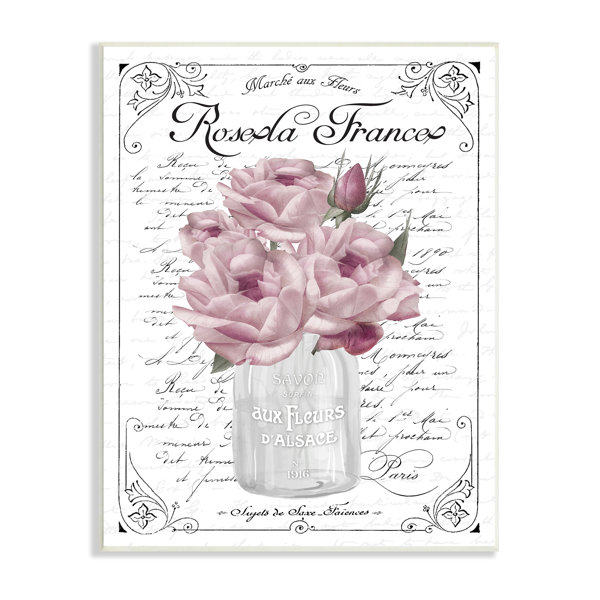 Stupell Industries Pink Roses Bouquet French Words Fancy Script ...