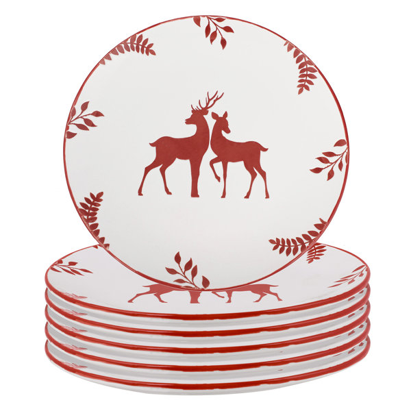 The Seasonal Aisle Spiller Set Of 6 Red Stag Christmas Dinner Plates ...