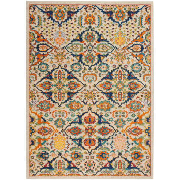 Bungalow Rose Whitingham Performance Beige/Blue/Orange Rug & Reviews ...