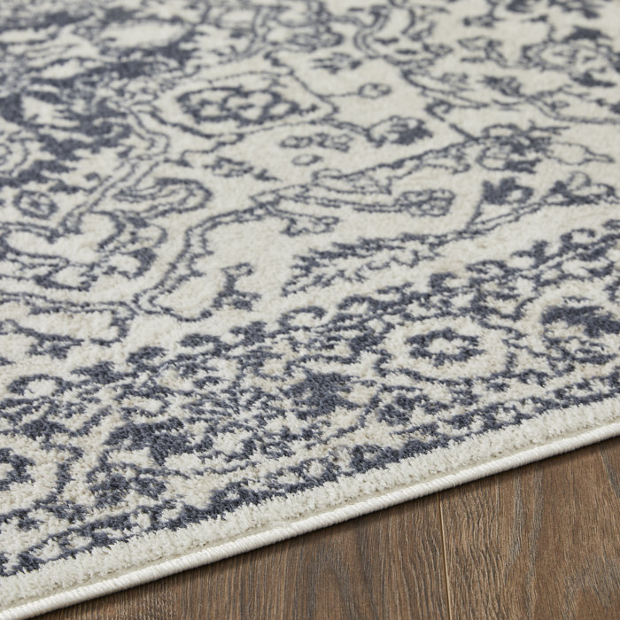 Bungalow Rose Raiesha Machine Woven / Power Loomed Performance Blue Rug ...
