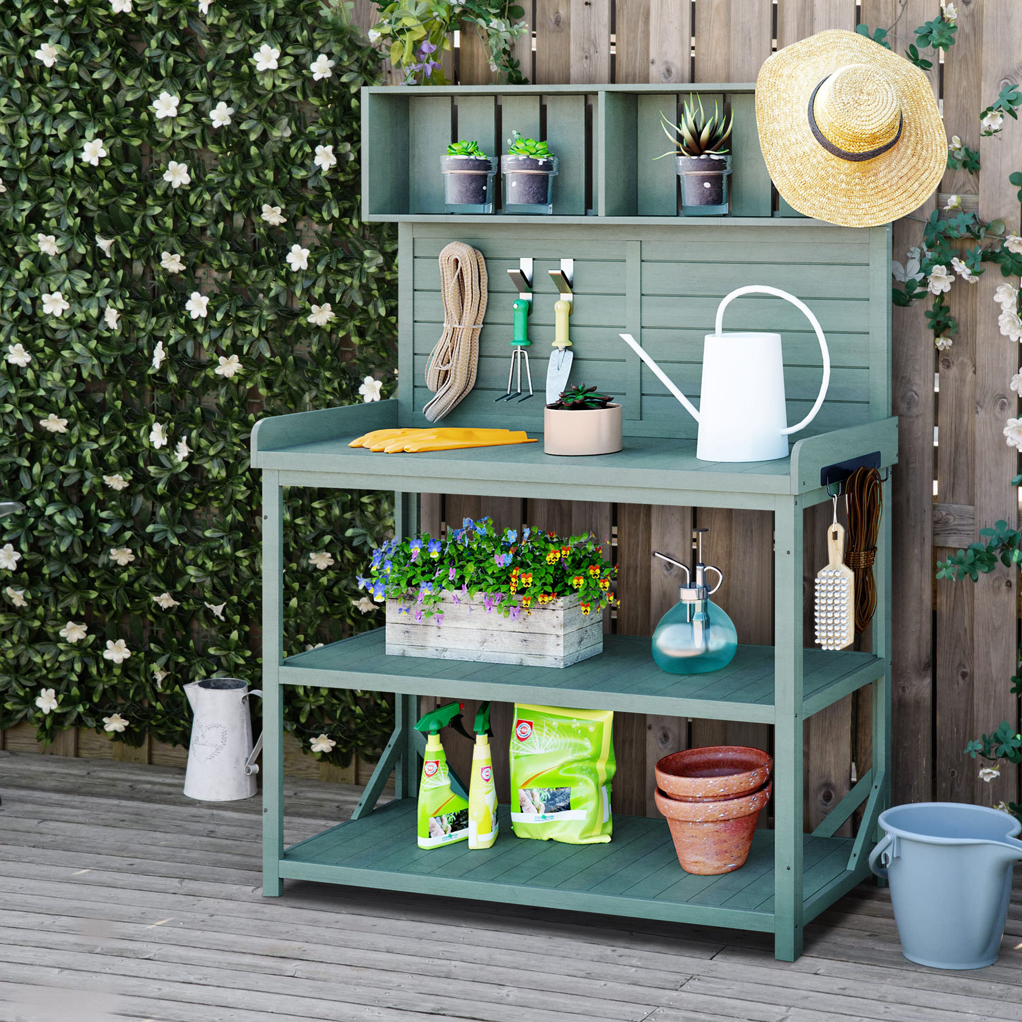 Arlmont & Co. Mugurel 46"W Outdoor Garden Potting Bench, Rustic Potting ...