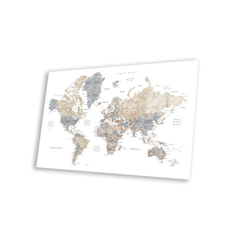 Red Barrel Studio® Neutrals World Map With Cities, Gouri On Plastic ...