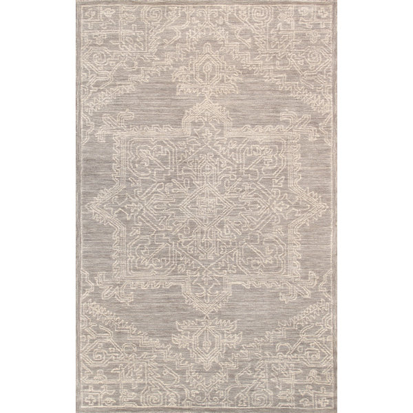 Pasargad Modern Oriental Handmade Tufted Area Rug in Silver/Ivory | Wayfair