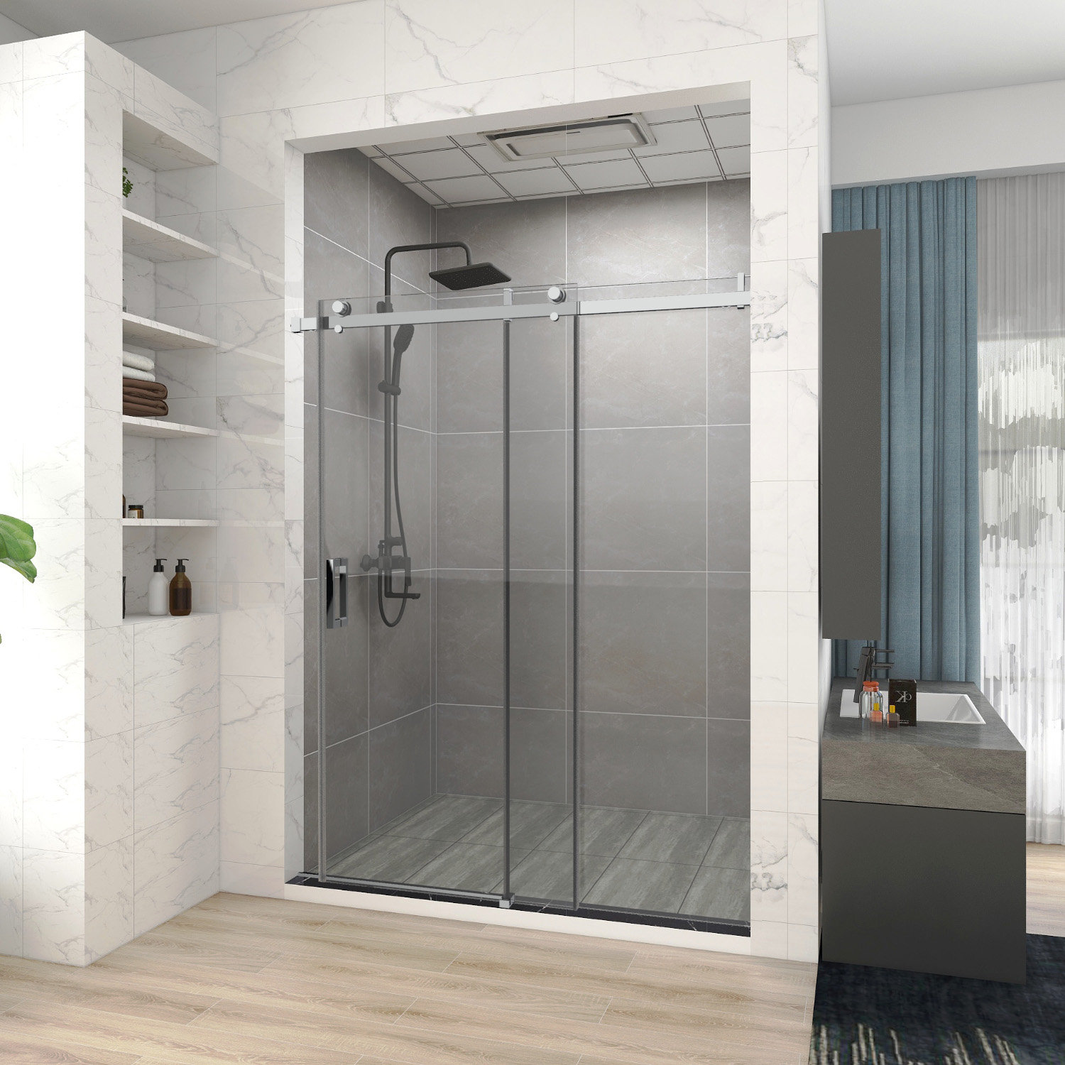 HHK HOME 60" W X 0.38"D X 76" H Frameless Rectangle Shower Enclosure ...