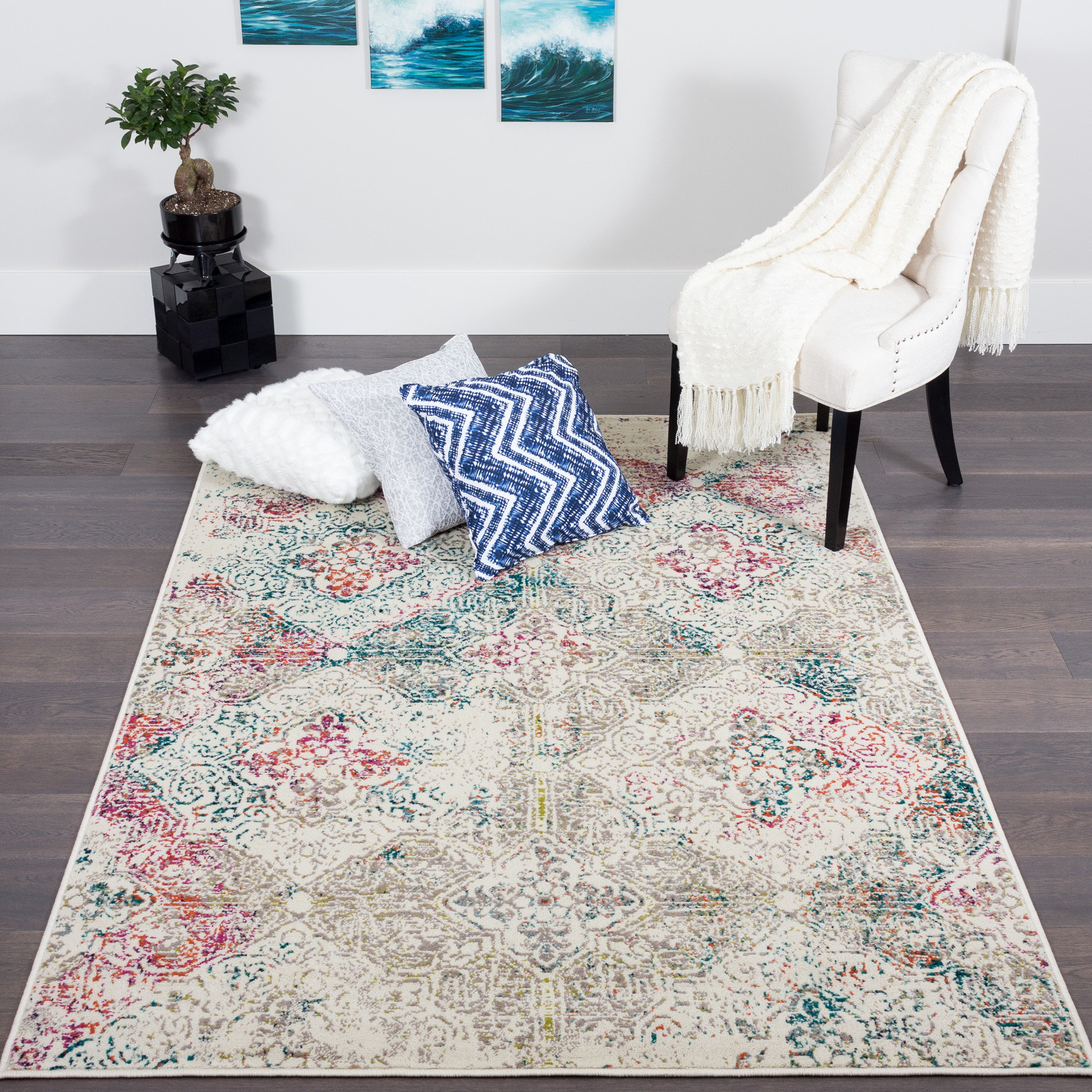 Bungalow Rose Babb Performance Beige/Pink/Blue Rug & Reviews | Wayfair