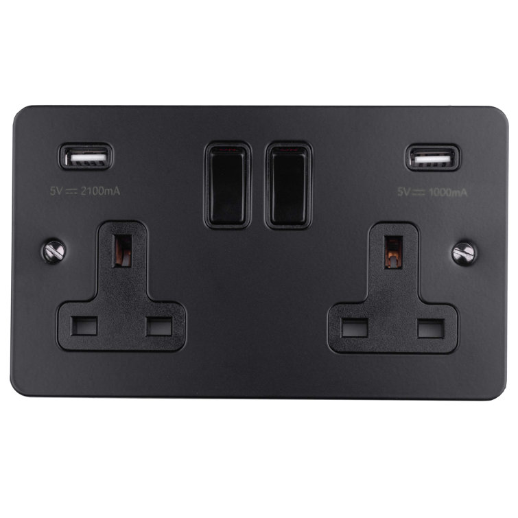 Eurolite 2 Gang Switched with Comb Outlets Black Trim Wall Mounted ...