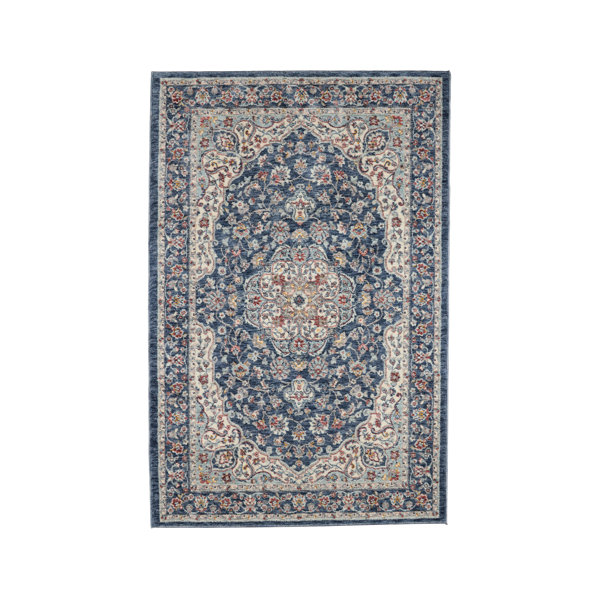 Laura Ashley Machine Woven Performance Navy/Cream/Gray Rug | Wayfair
