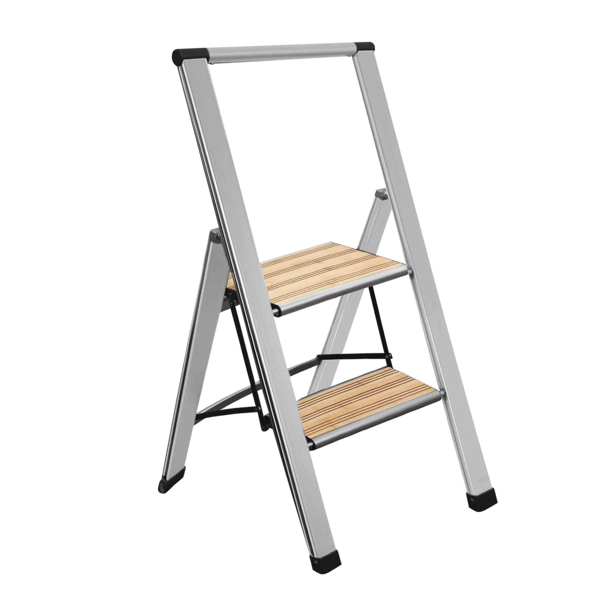 Sorfey Premium 2 Step Modern Bamboo Ladder. Lightweight,-Ultra Slim ...