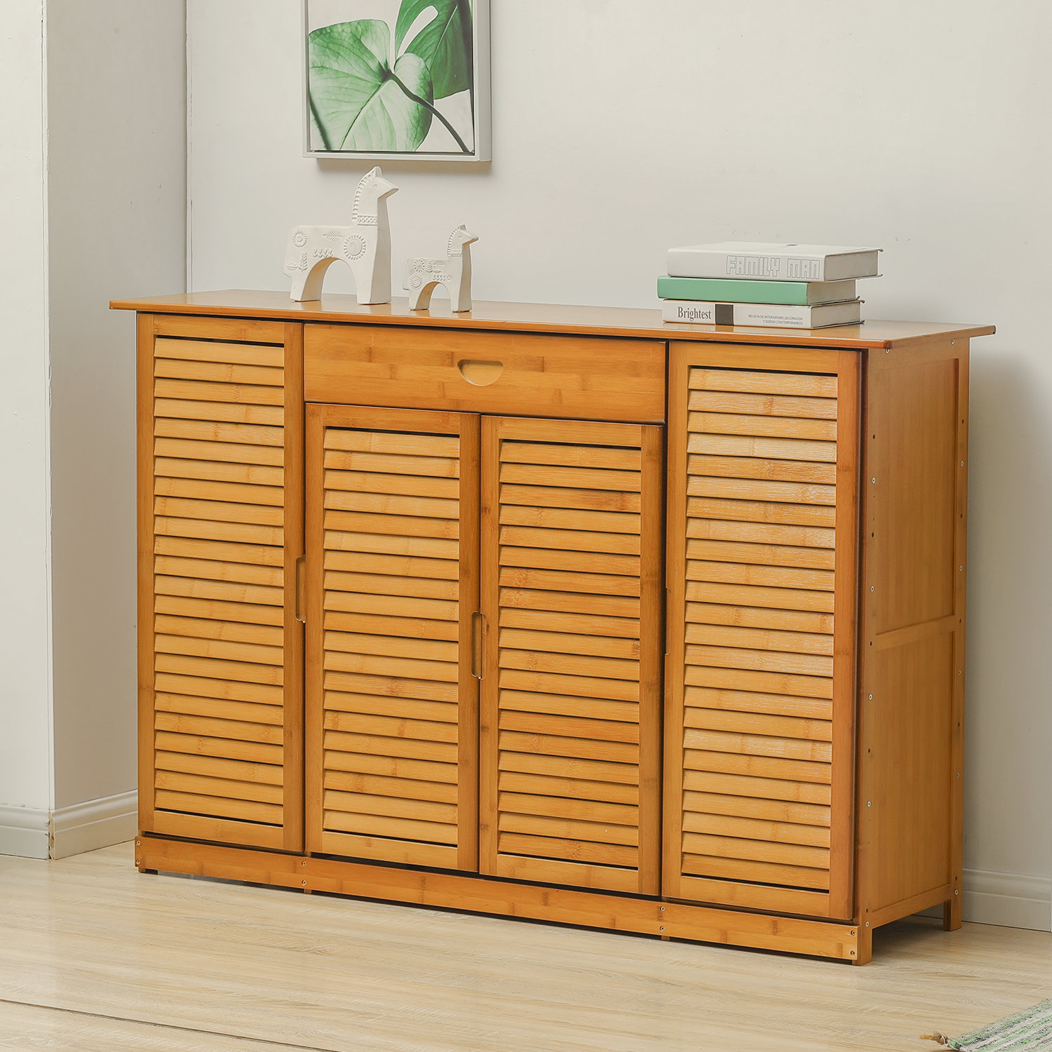 MoNiBloom 4 Tiers 1 Drawer 29 Pairs Free Standing Bamboo Shoe Rack ...