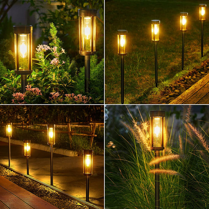 LETMY Black Low Voltage Solar Powered Integrated LED Pathway Light Pack ...