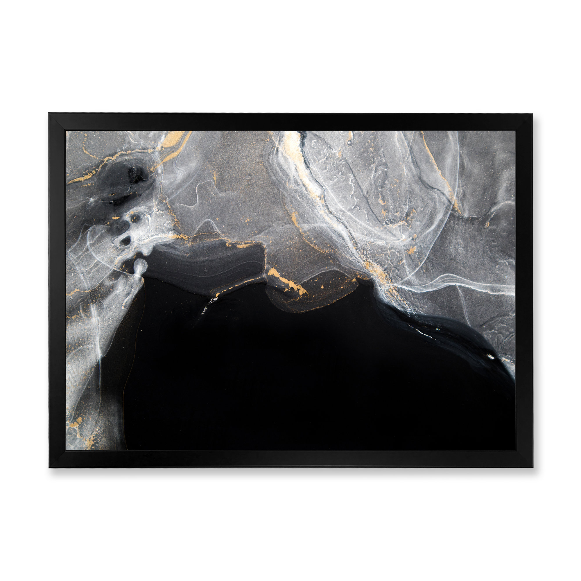 Mercer41 Gloden Black And Grey Marble Art Ripples II - on | Wayfair