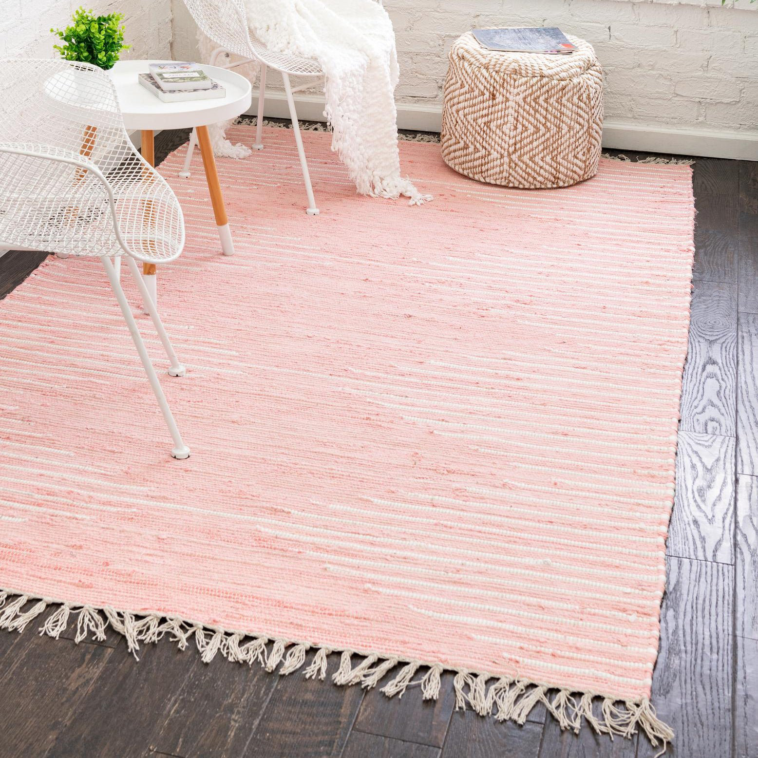 Laurel Foundry Modern Farmhouse Handmade Hand Loomed Cotton Pink/White ...