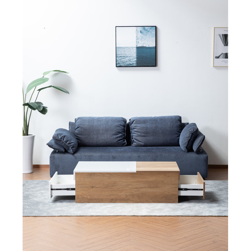 Latitude Run® Arlo Light Brown Wood Finish Coffee Table with Hidden ...