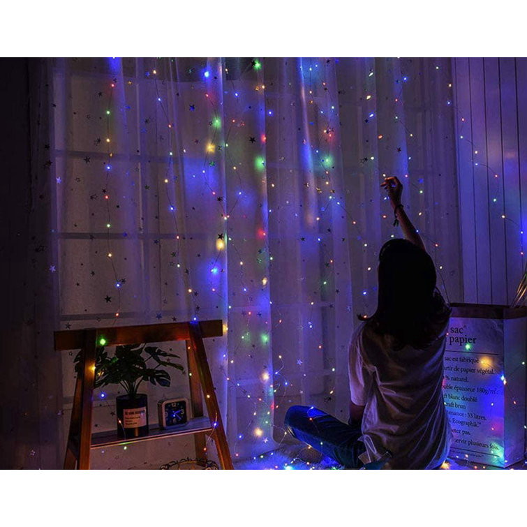 Trinx Window Curtain String Lights 300 LED 8 Modes Fairy Copper USB ...