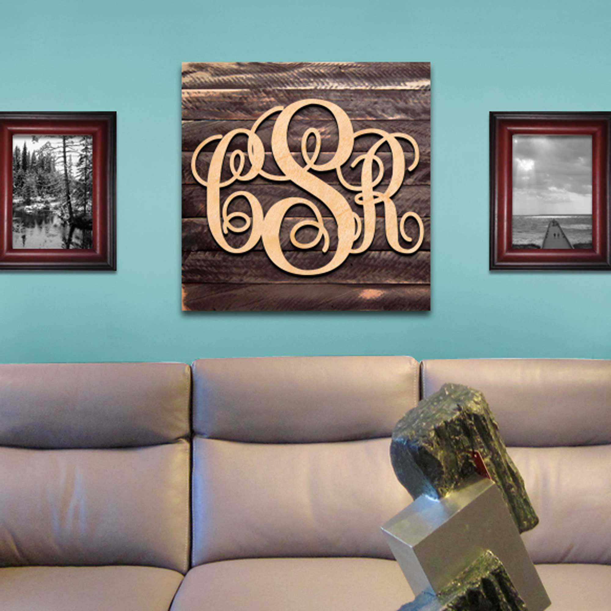 Millwood Pines 3-Letter Script Monogram on Wooden Block Wall Décor ...