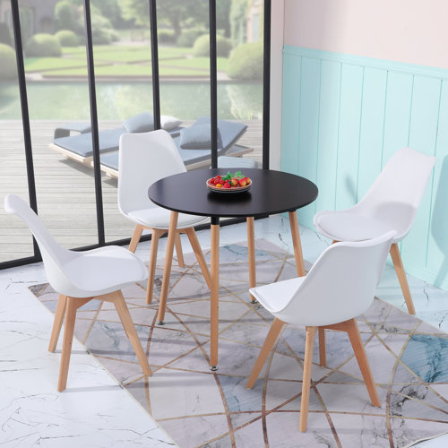 Fjørde & Co Round Dining Table Set(5PCS), Black+White Round Dining ...