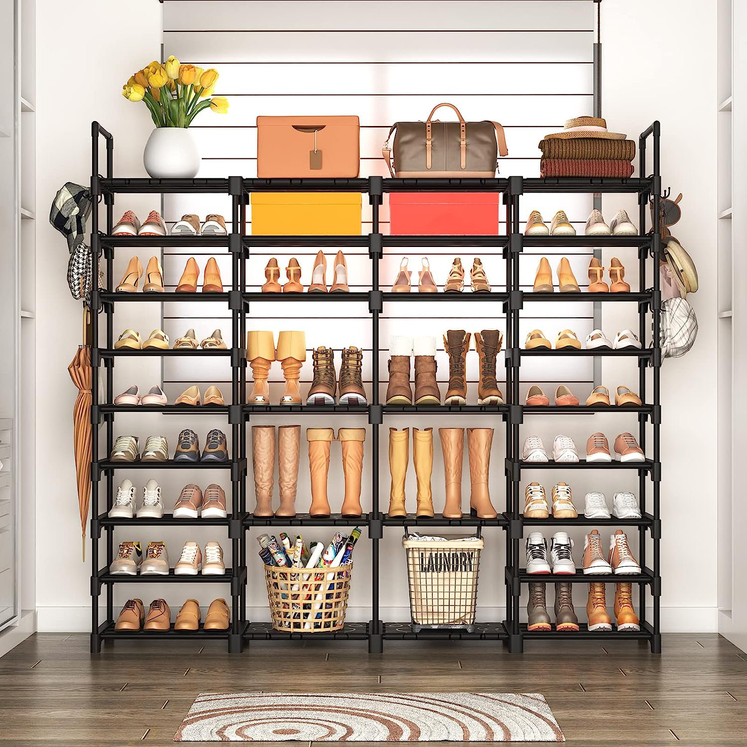 Rebrilliant 63 Pairs Black Shoe Rack | Wayfair