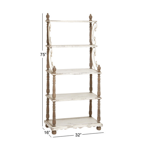 August Grove® Baring White Wood 5 Shelves Scroll Shelving Unit with ...