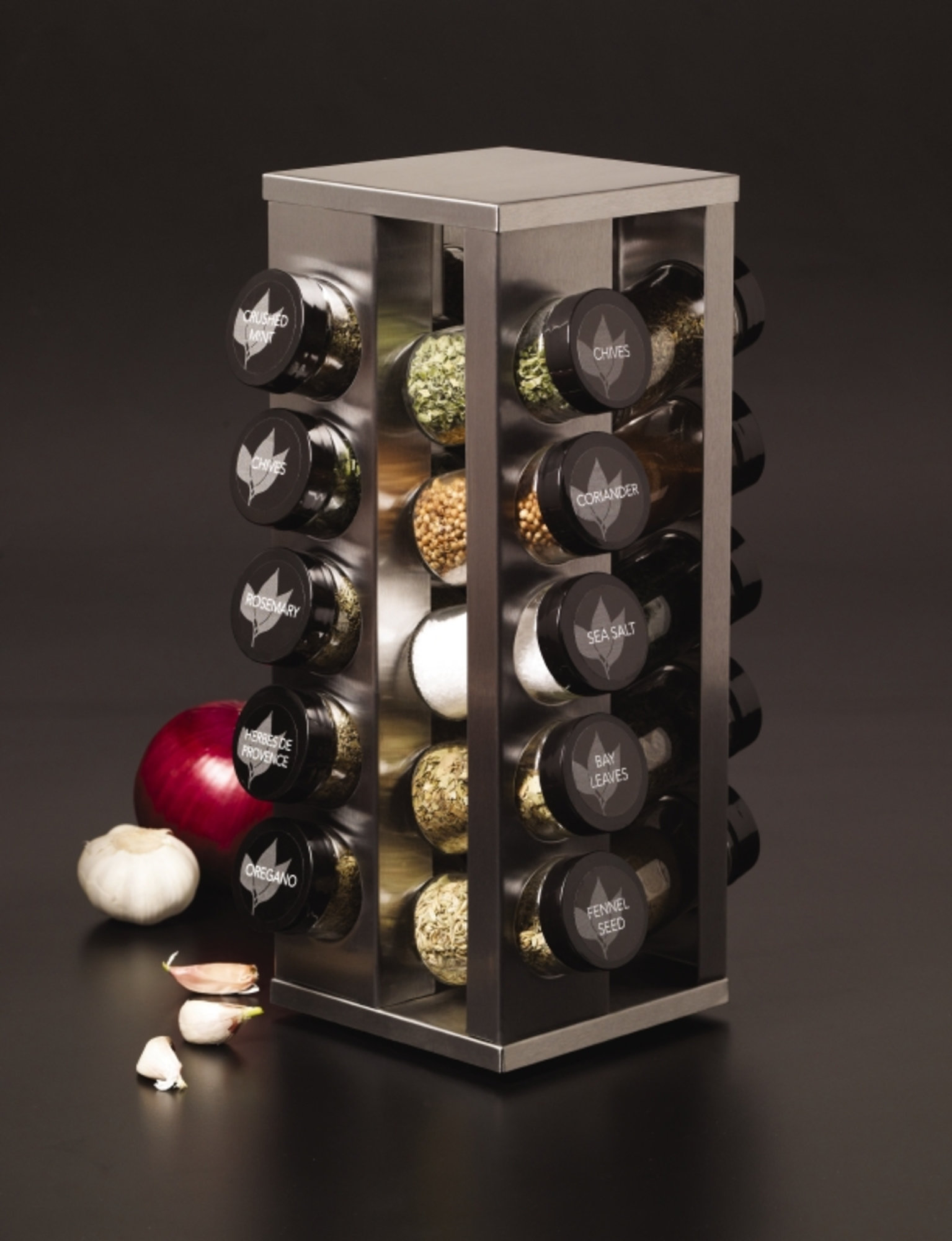 Kamenstein Brushed Stainless Steel 20-Jar Revolving Countertop Spice ...