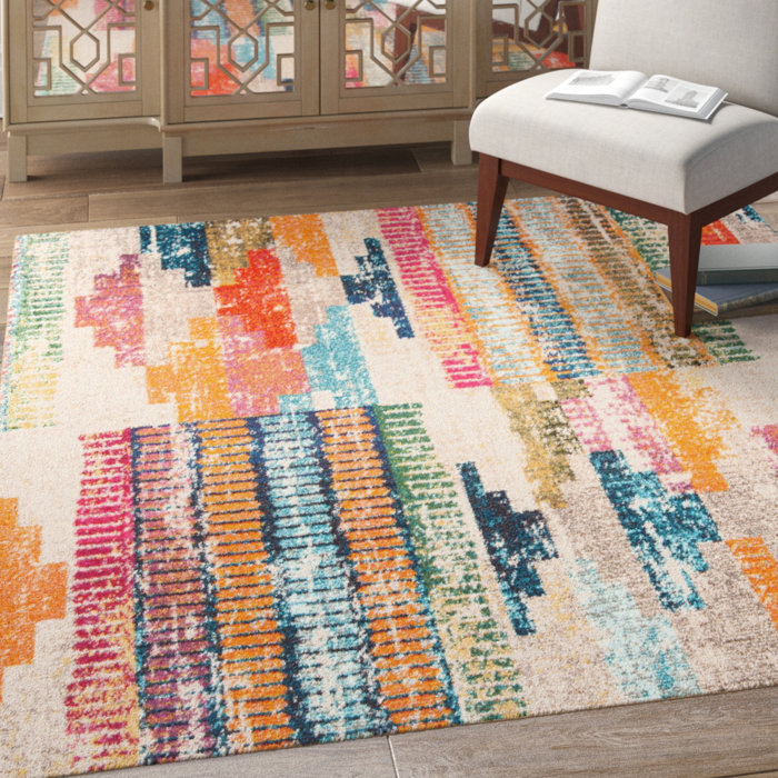 Langley Street Felty Power Loom Performance Ivory/Red/Blue/Yellow Rug ...