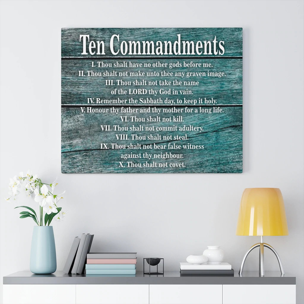 Trinx Ten Commandments Blue Wood - Wrapped Canvas Textual Art | Wayfair